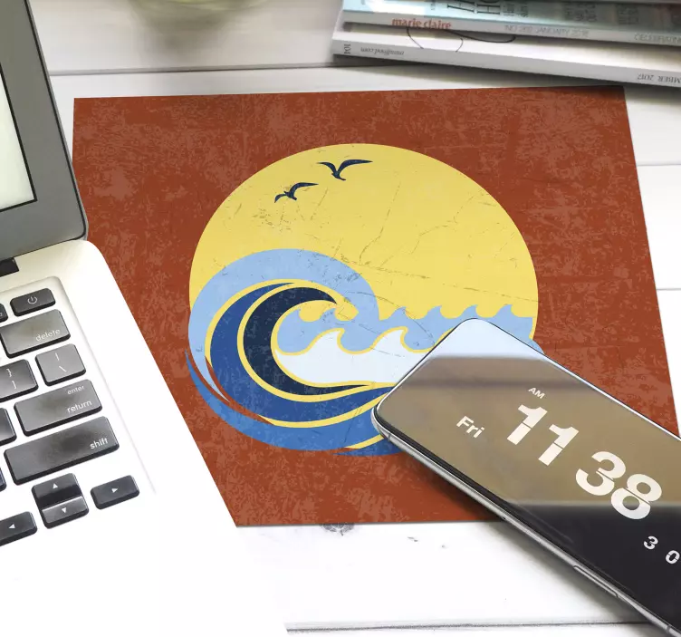 Sunce, plaža i val prostirka za miša za sunčanje iz 70-ih - TenStickers